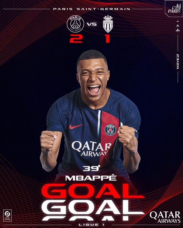 이강인, 드디어 쉬었다…’음바페 1G 1AS’ PSG, 모나코에 5-2 대승