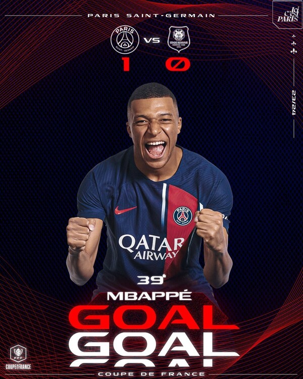 [cdf.review] 음바페 PK 실축→3분 뒤 '선제 결승골' 폭발...'이강인 83분' PSG, 렌에 1-0 승리+결승 진출