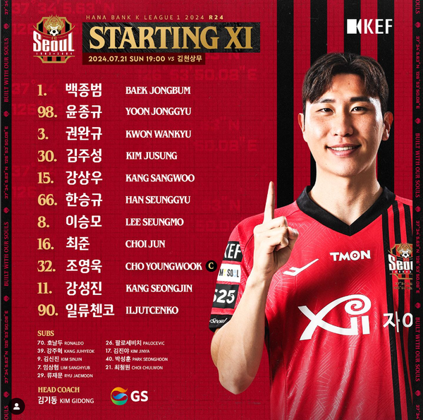 [k1.live] ‘파격 라인업’ 김기동의 서울, ‘군 제대’ 윤종규 선발...최준 3선 기용