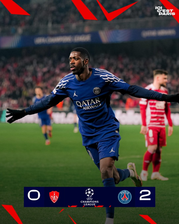 [ucl.review] '15분 출전' 이강인 16강 보인다! '뎀벨레 멀티골' PSG, UCL PO 1차전 브레스트에 3-0 완승